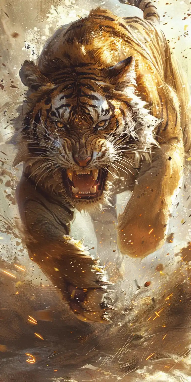 Midjourney Prompt: Ferocious Tiger In Motion - Prompt Library