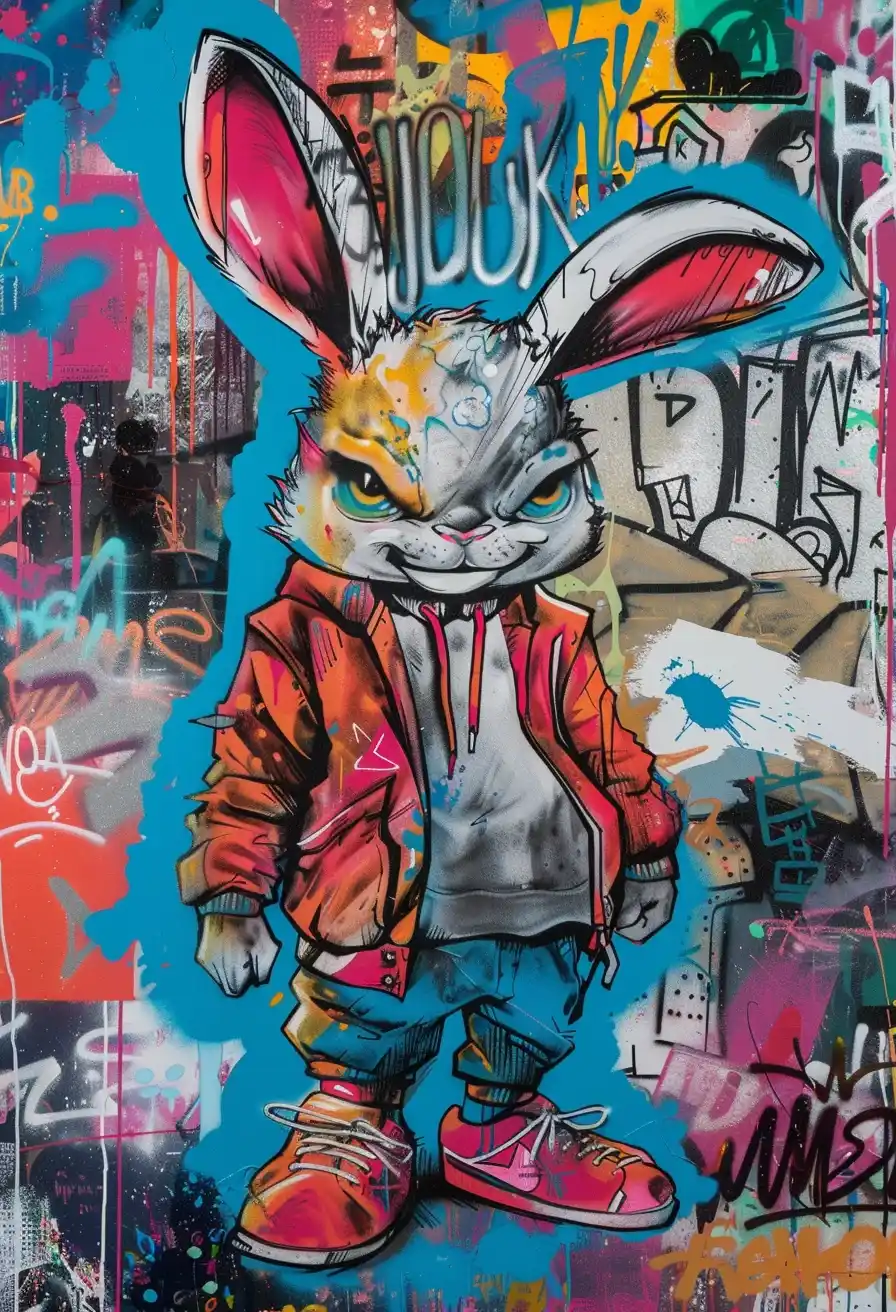 Midjourney Prompt: Graffiti Rabbit Wall Art - Prompt Library