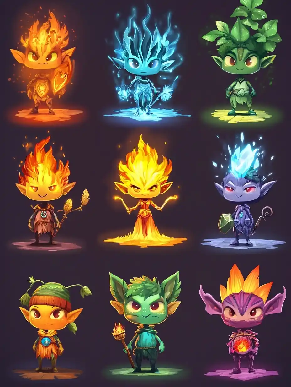 Midjourney Prompt: Elemental Sprites In 3D - Prompt Library